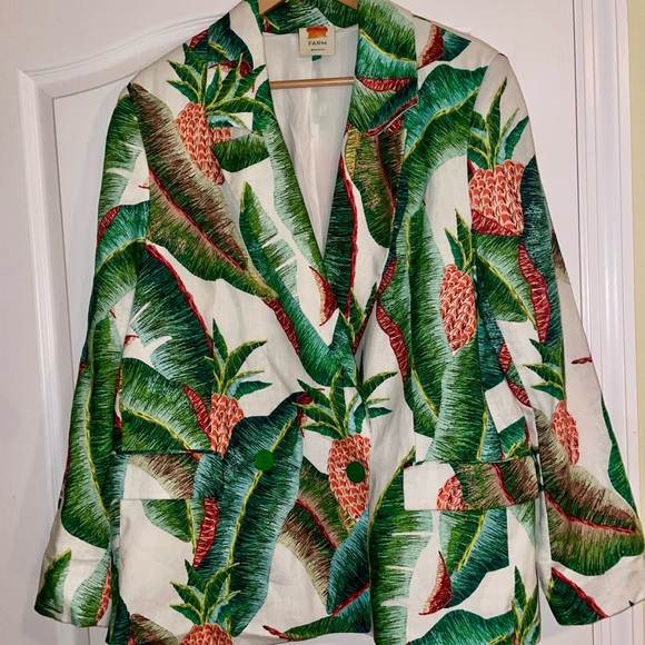FARM Rio | Jackets & Coats | Farm Rio Tropical Forest 0 Linen Blazer ...